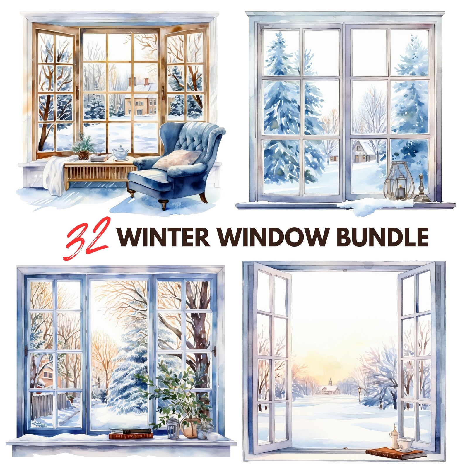 Window Winter Bundle Watercolour Window Bundle Watercolour Window in ...