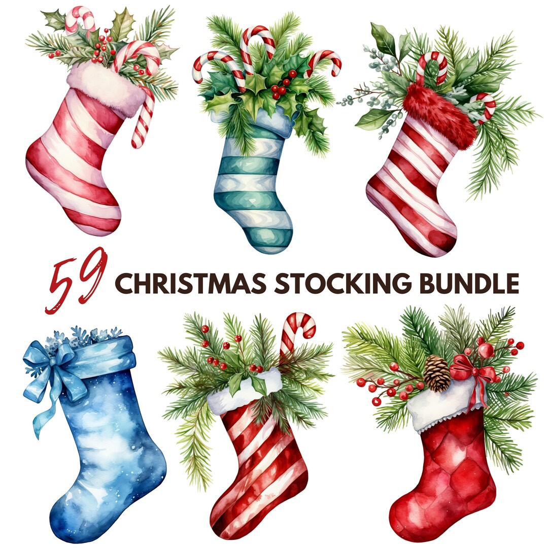 Christmas Stocking Bundle Watercolor Christmas Bundle Watercolor ...