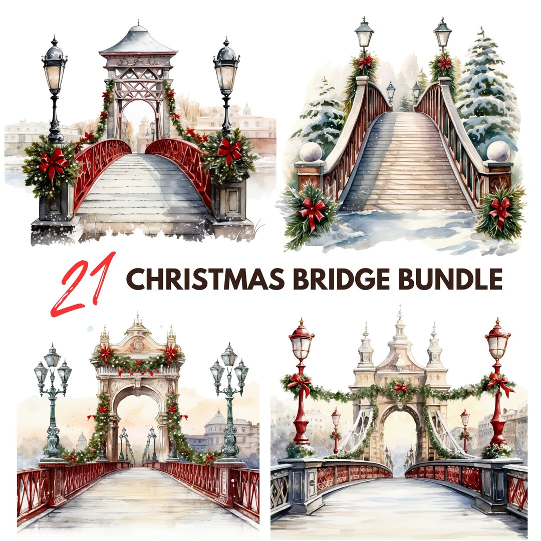 Christmas Bridge Bundle Watercolor Christmas Bundle Watercolour Bridge ...