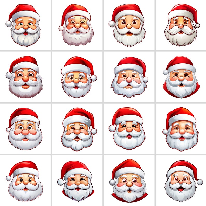 Santa Claus Head Bundle Watercolor Christmas Bundle Watercolor Santa ...