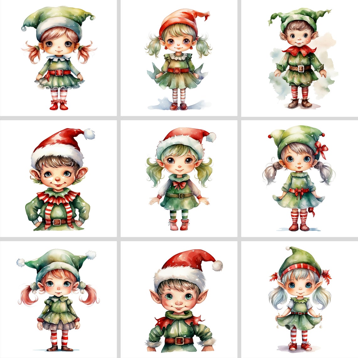 Christmas Elf Bundle Watercolour Christmas Bundle Watercolour Elf ...