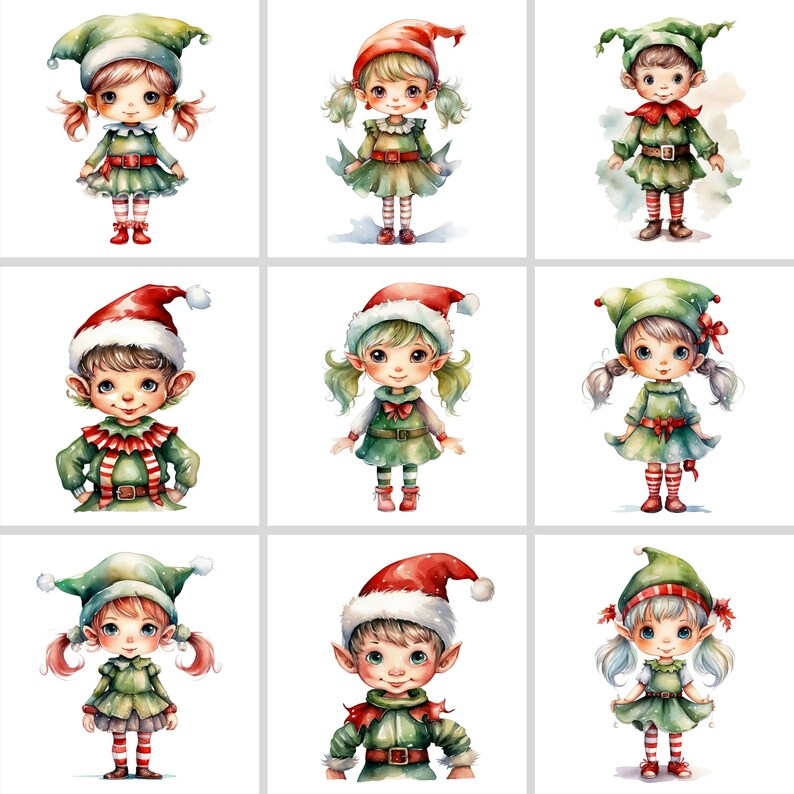 Christmas Elf Bundle Watercolour Christmas Bundle Watercolour Elf ...