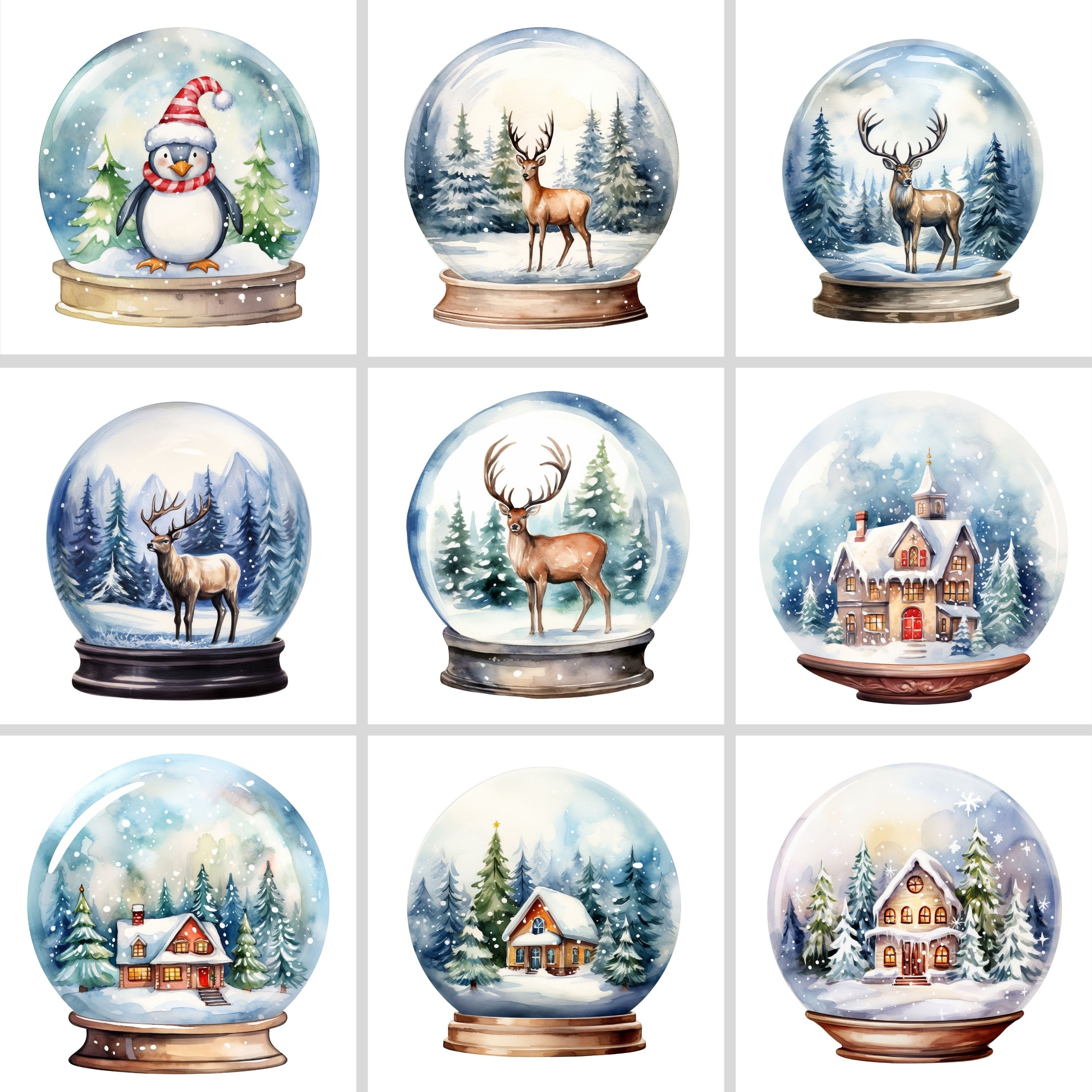 Snow Globe Bundle Watercolor Christmas Bundle Watercolor Snow Globe ...