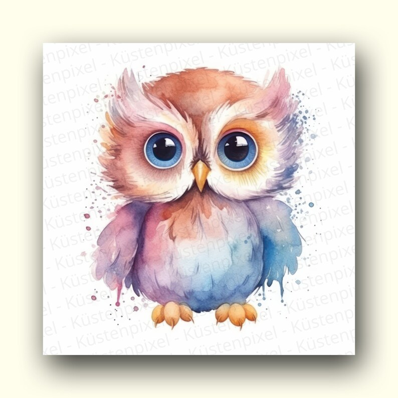 Owl Watercolor Clipart, Nursery Decor, Super Cute Owl, Big Eyes Cute ...