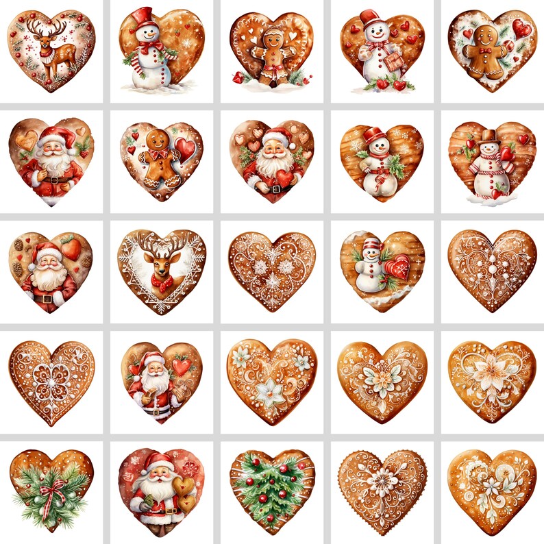 Gingerbread Hearts Bundle Watercolor Christmas Heart Bundle Watercolor ...