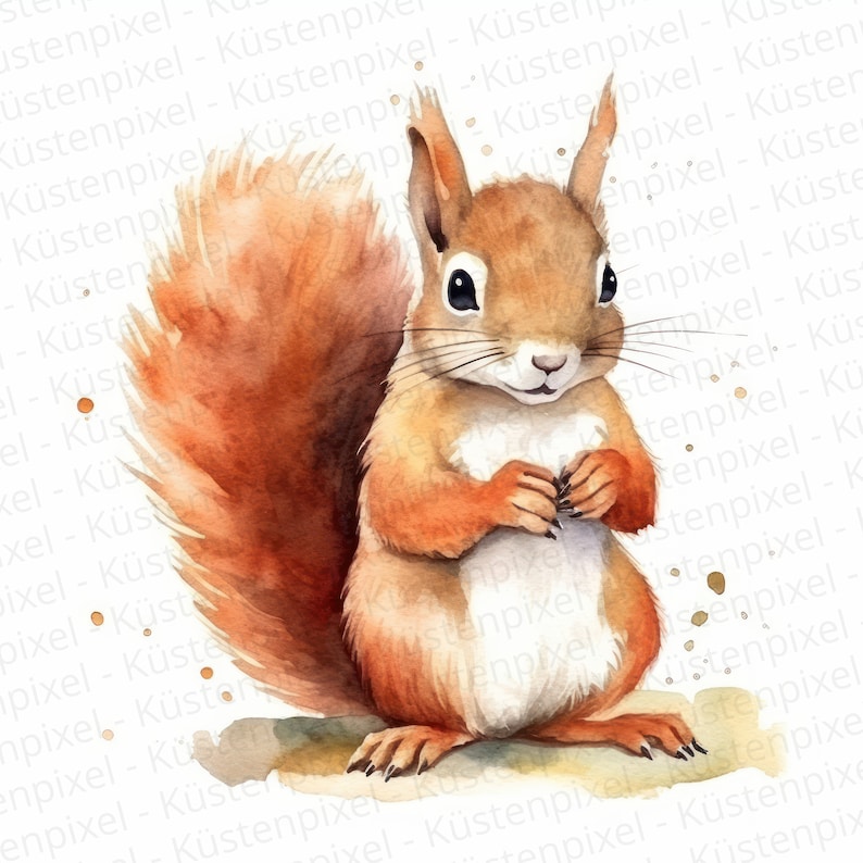 Squirrel Watercolor Clipart, Nursery Decor, Cute Squirrel, Cute Baby ...
