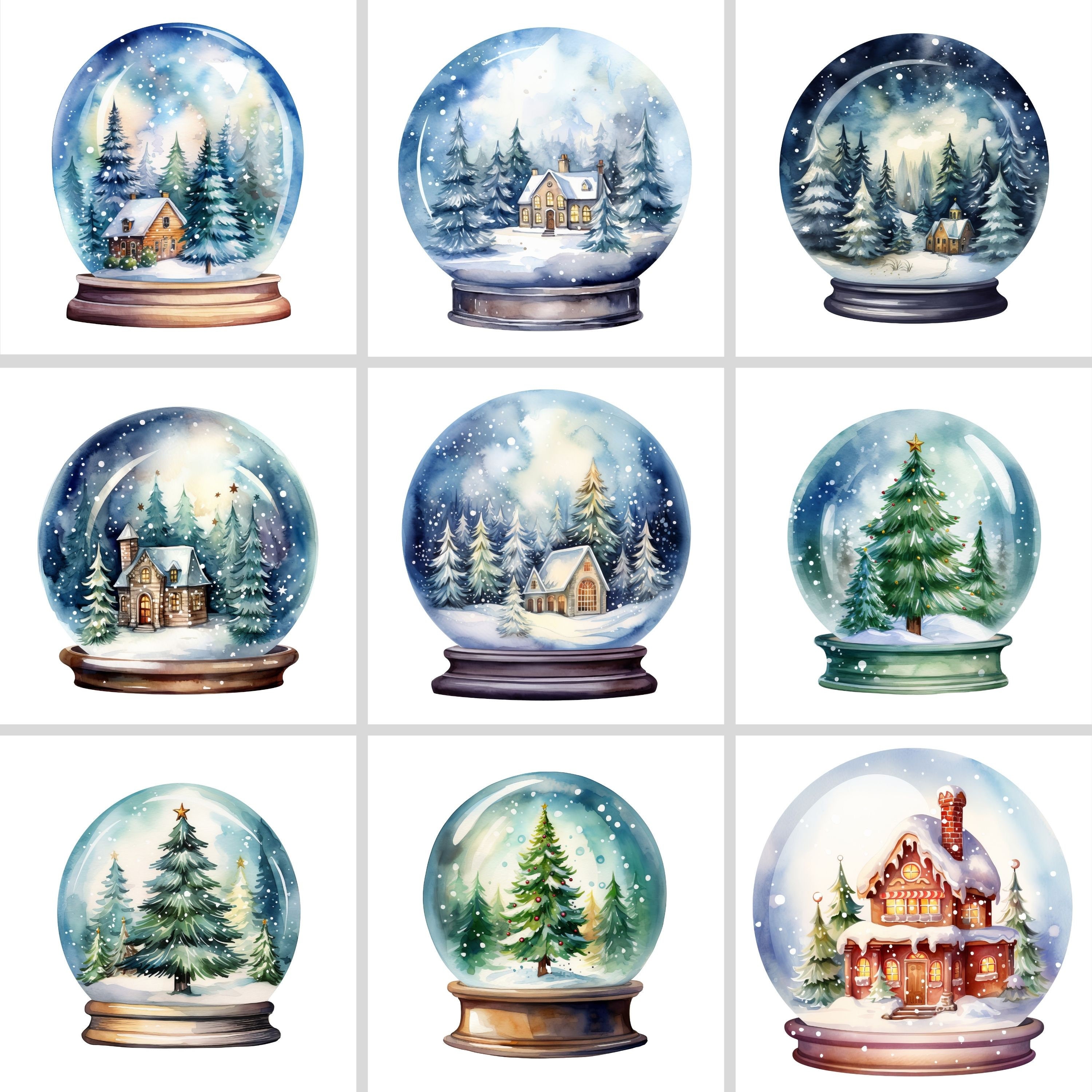 Snow Globe Bundle Watercolor Christmas Bundle Watercolor Snow Globe ...