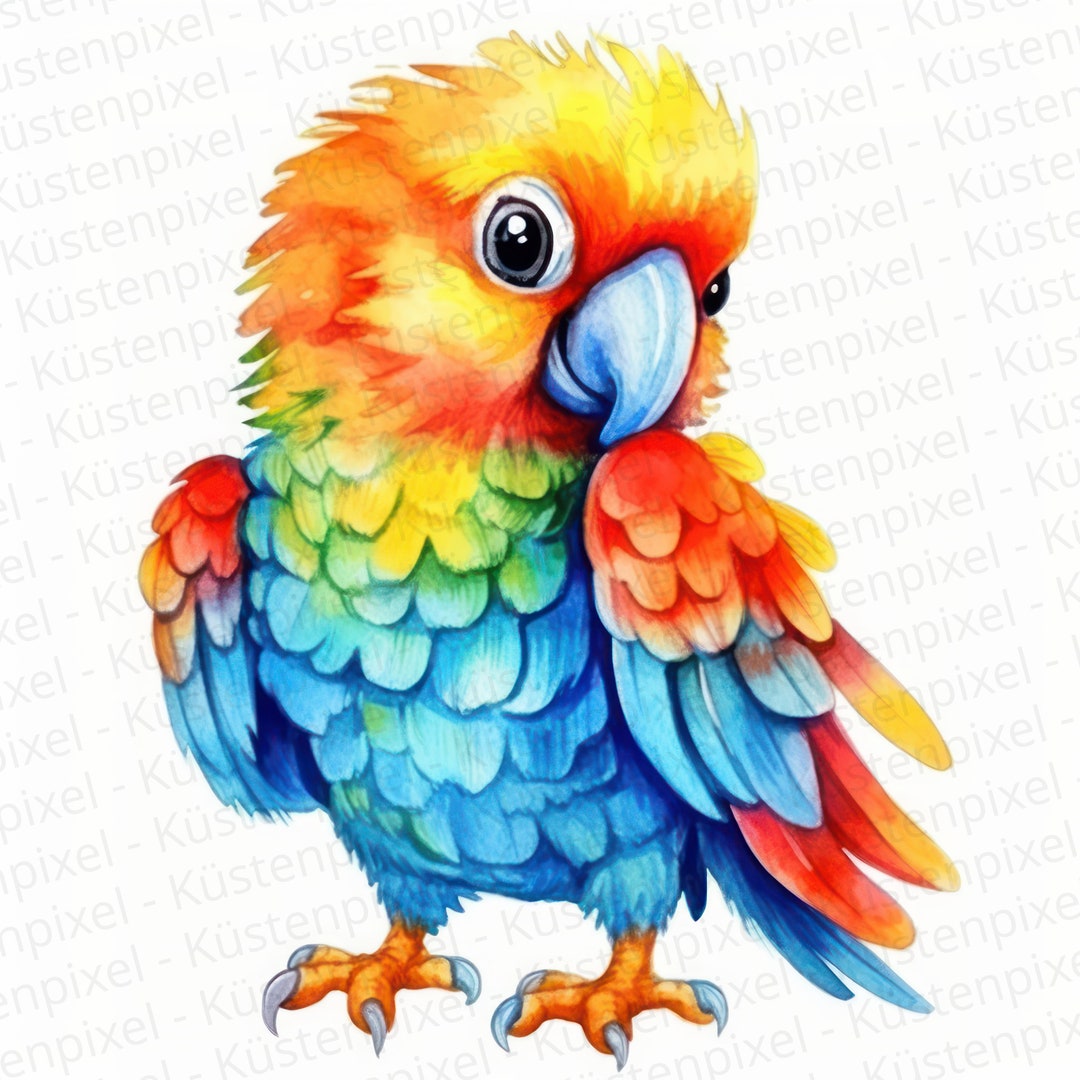Parrot Watercolor Clipart, Nursery Decor, Colorful Parrot, Cute Baby ...
