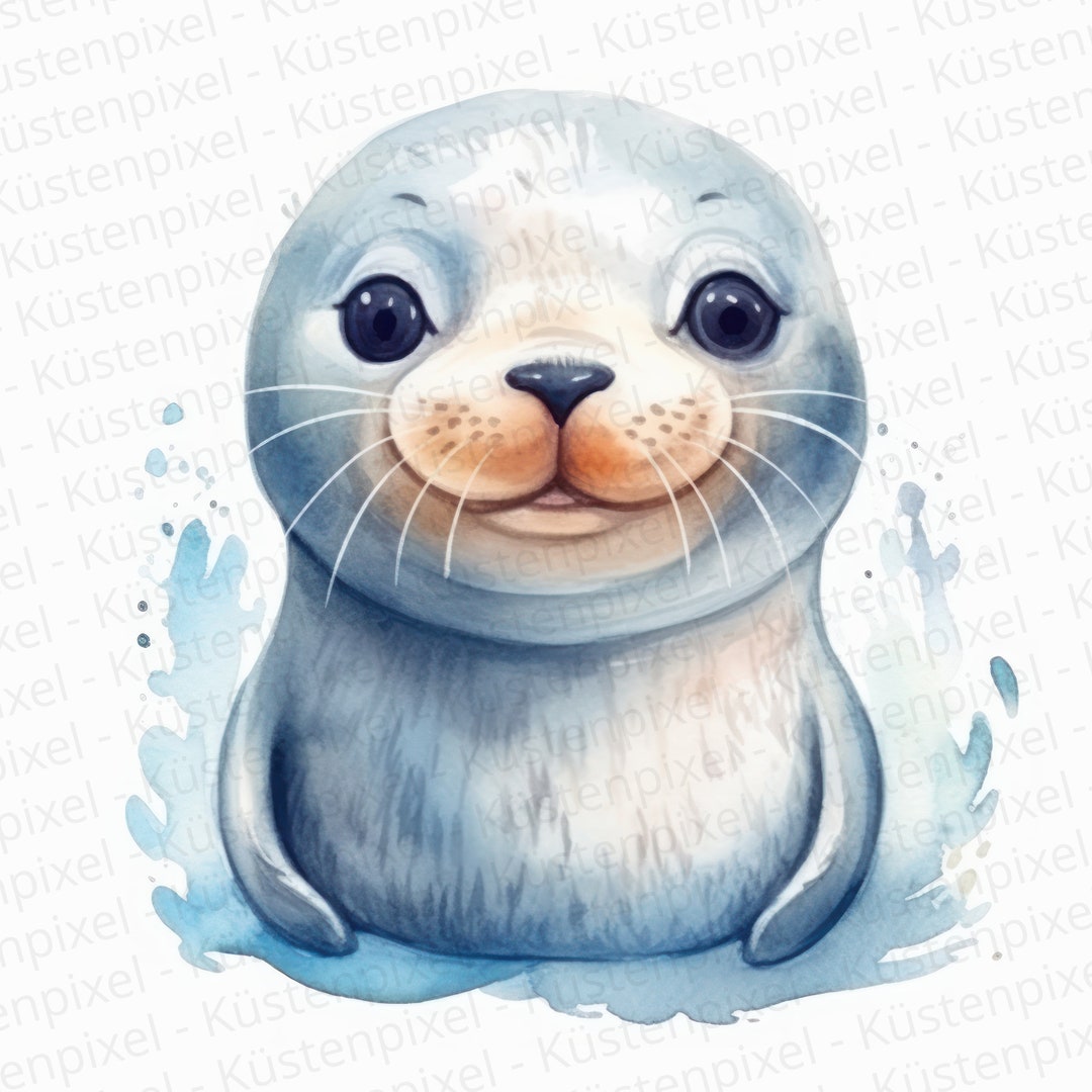 Seal Watercolor Clipart, Nursery Decor, Super Cute Young Seal, Cute ...