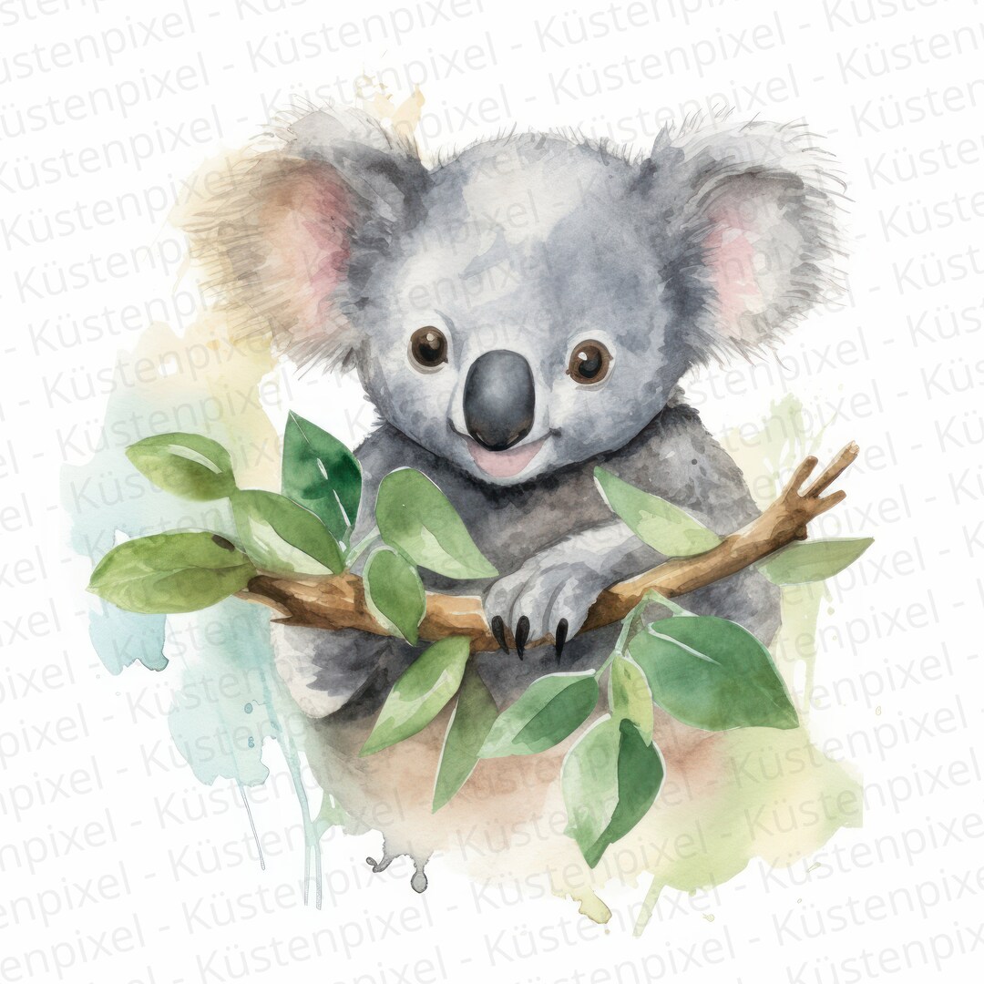 Koala Watercolor Clipart, Nursery Decor, Koala on a Branch, Cute Baby ...