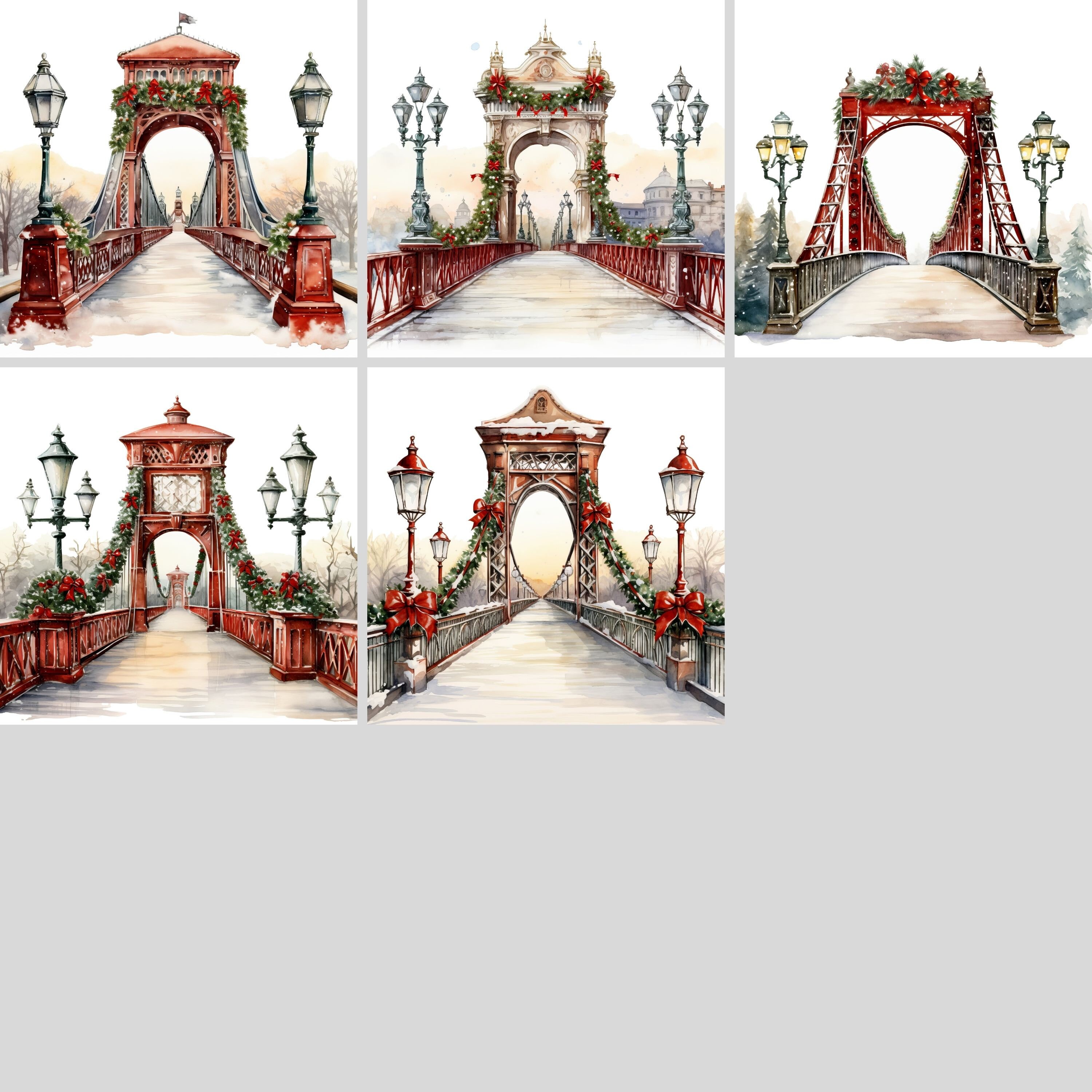 Christmas Bridge Bundle Watercolor Christmas Bundle Watercolour Bridge ...