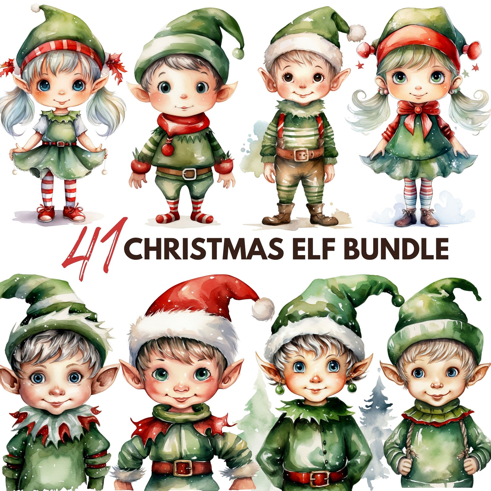 Christmas Elf Bundle Watercolour Christmas Bundle Watercolour Elf ...