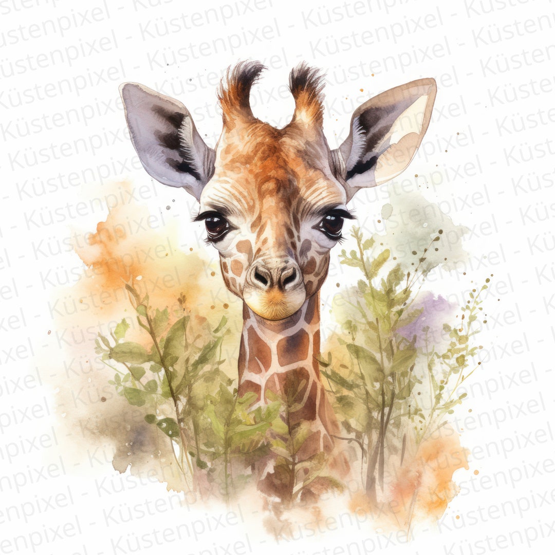 Giraffe Watercolor Clipart Nursery Decor Giraffe Behind - Etsy