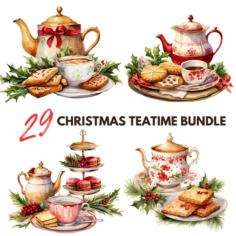 Christmas Teatime Bundle Watercolor Christmas Bundle Watercolour Tea ...