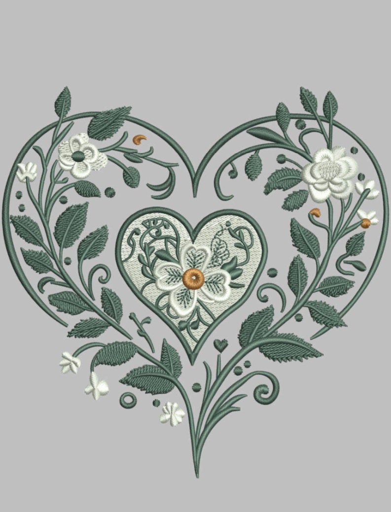 Heart Embroidery Design | Valentine’s Day Pattern | Flower Embroidery ...