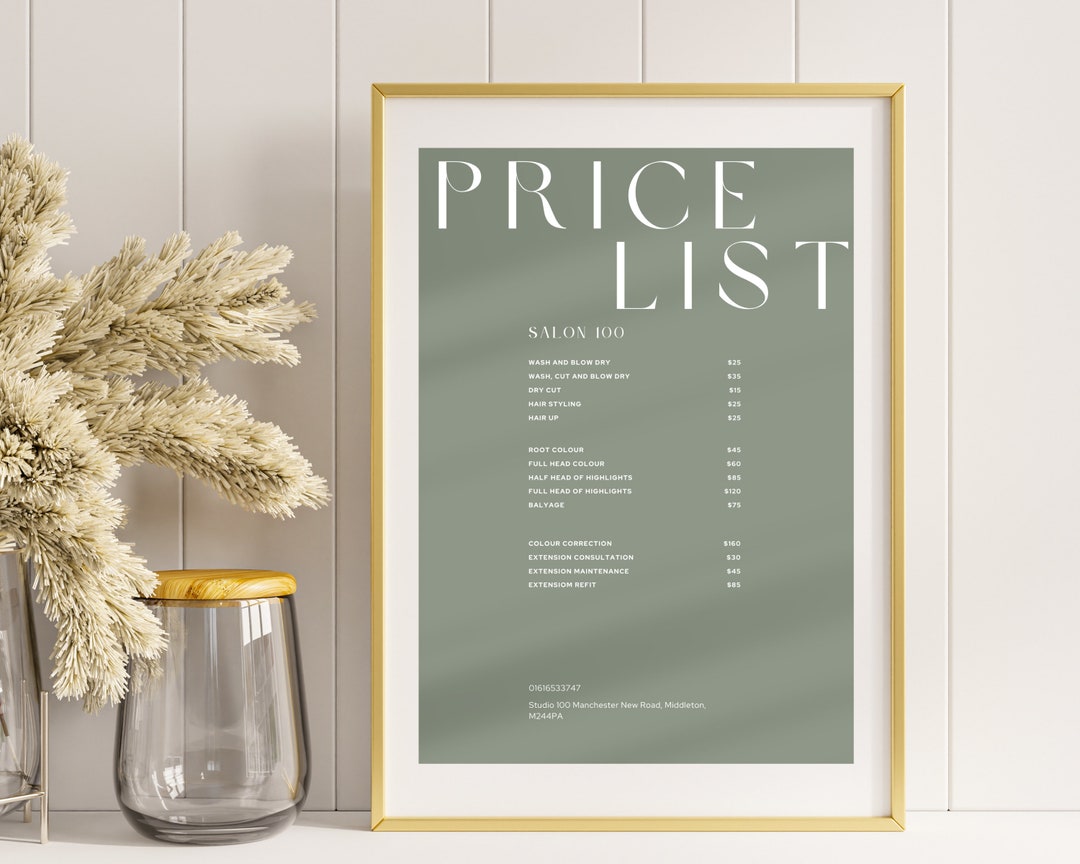 Salon Price List Template, Salon Decor, Price List for Beauty, Make-up ...