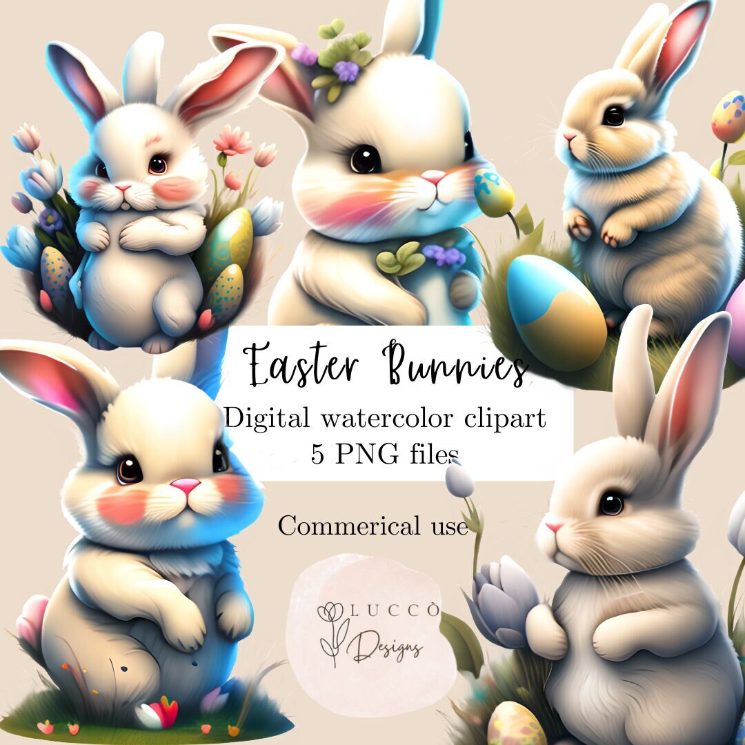 Cute Easter Bunny Clipart PNG Bundle / Easter Boho Digital Downloads ...