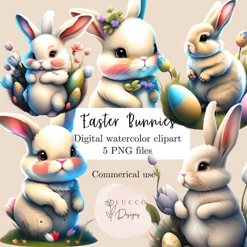 Cute Easter Bunny Clipart PNG Bundle / Easter Boho Digital Downloads ...