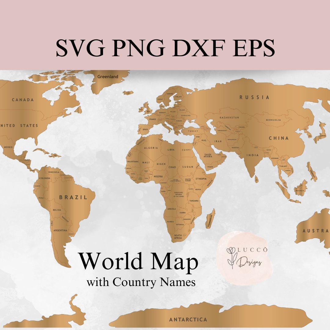 Map of the World With Countries Digital Download / Laser Cut World Map ...