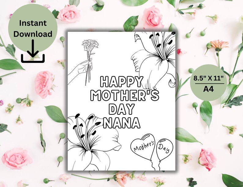 Nana Mother's Day Coloring Page Printable Mother's - Etsy Ireland