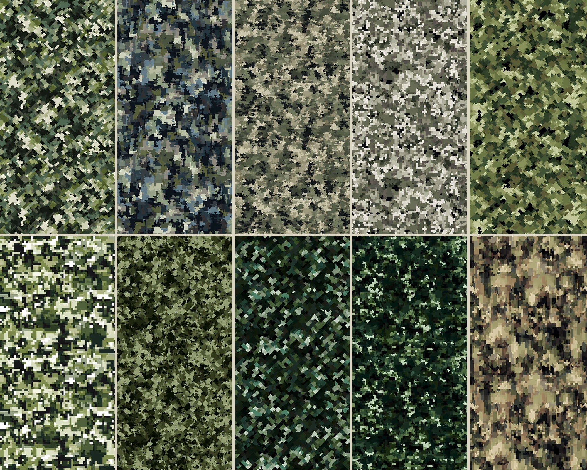 Pixel Camouflage Pattern Bundle, 50 Digital Papers, Printable, Instant ...