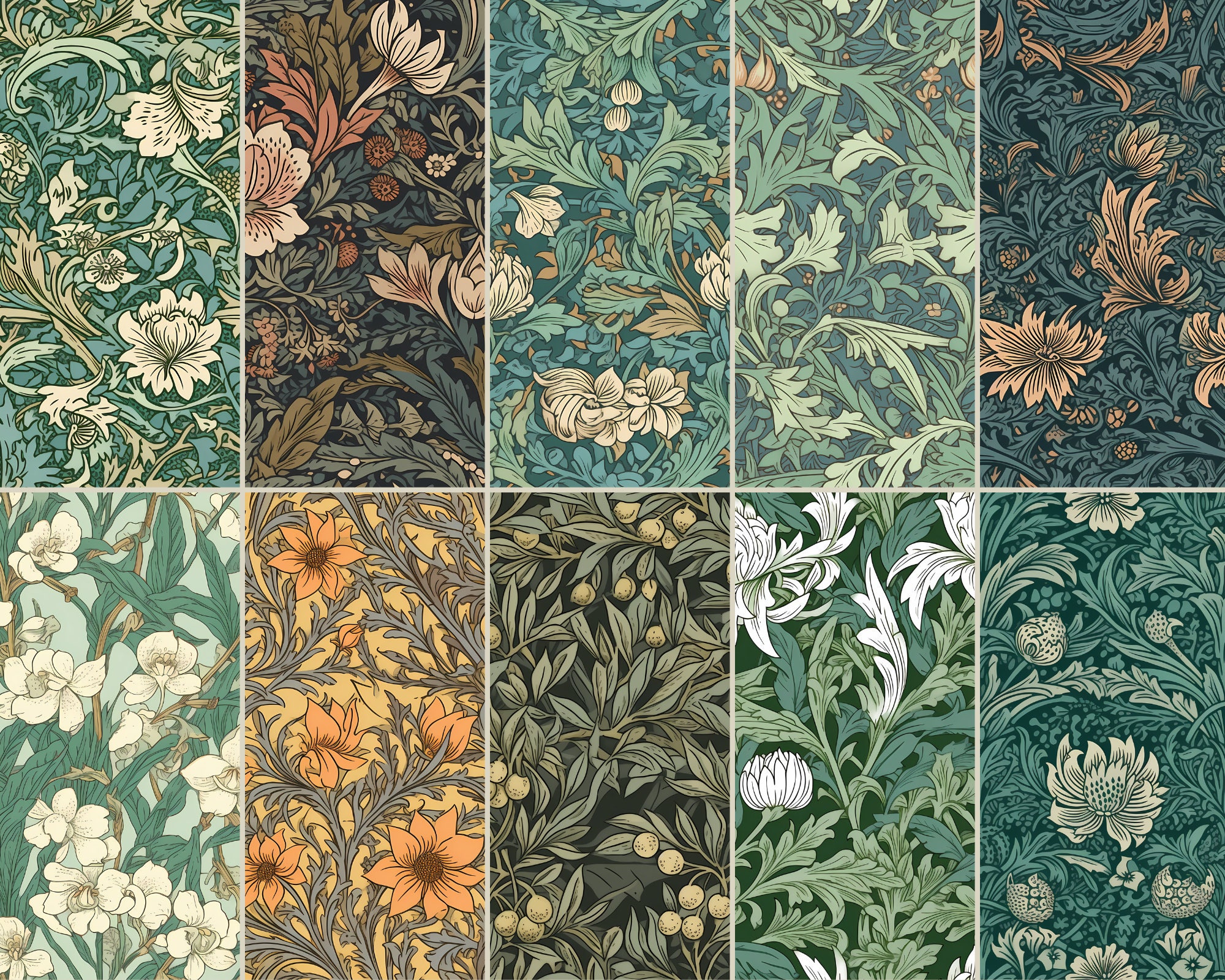 William Morris Pattern Bundle, 50 Digital Papers, Printable, Instant ...