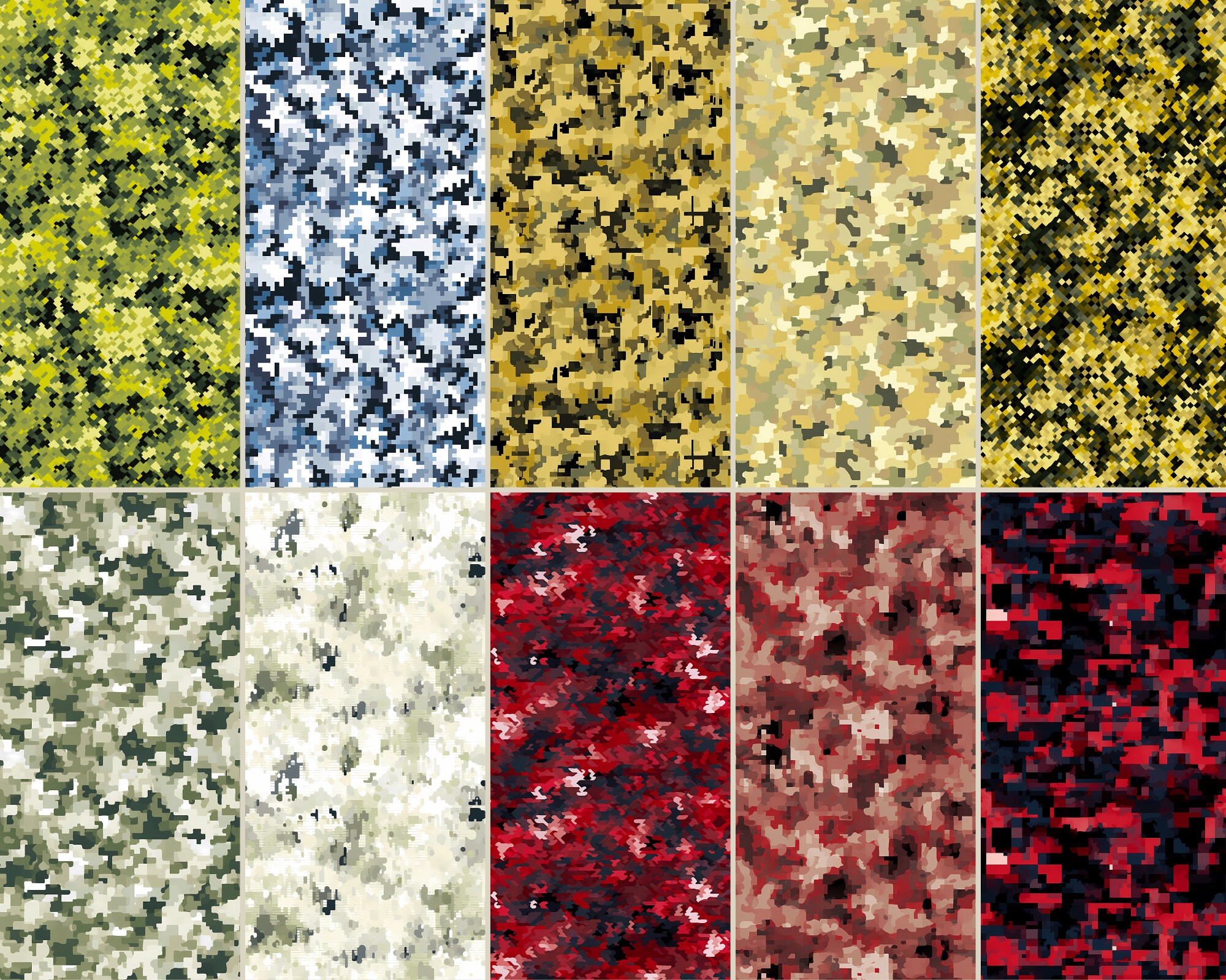 Pixel Camouflage Pattern Bundle, 50 Digital Papers, Printable, Instant ...