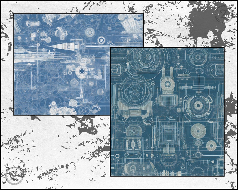 Technical Blueprints Digital Paper - Set of 20 High-quality Printable ...