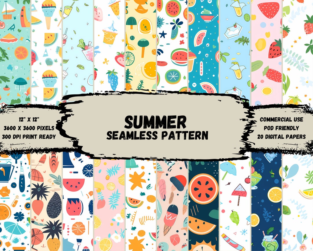 Summer Digital Paper - Set of 20 High-quality Printable Designs ...