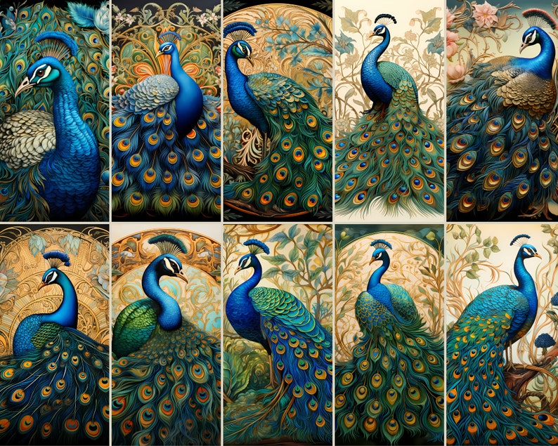 William Morris Inspired Peacock Digital Paper Bundle, 50 Digital Papers ...
