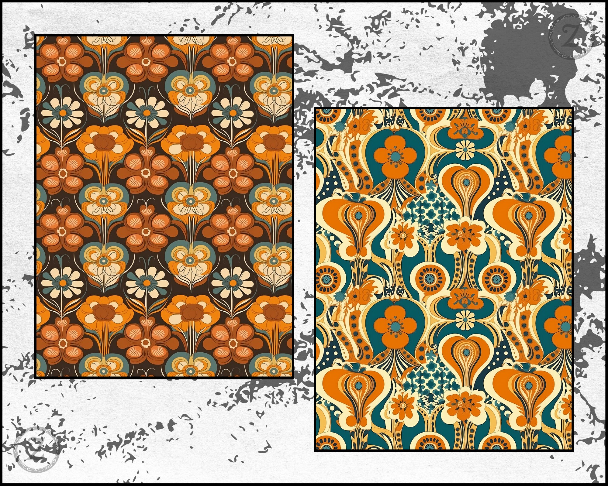 1970 Vintage Style Digital Paper - Set of 10 High-quality Printable ...