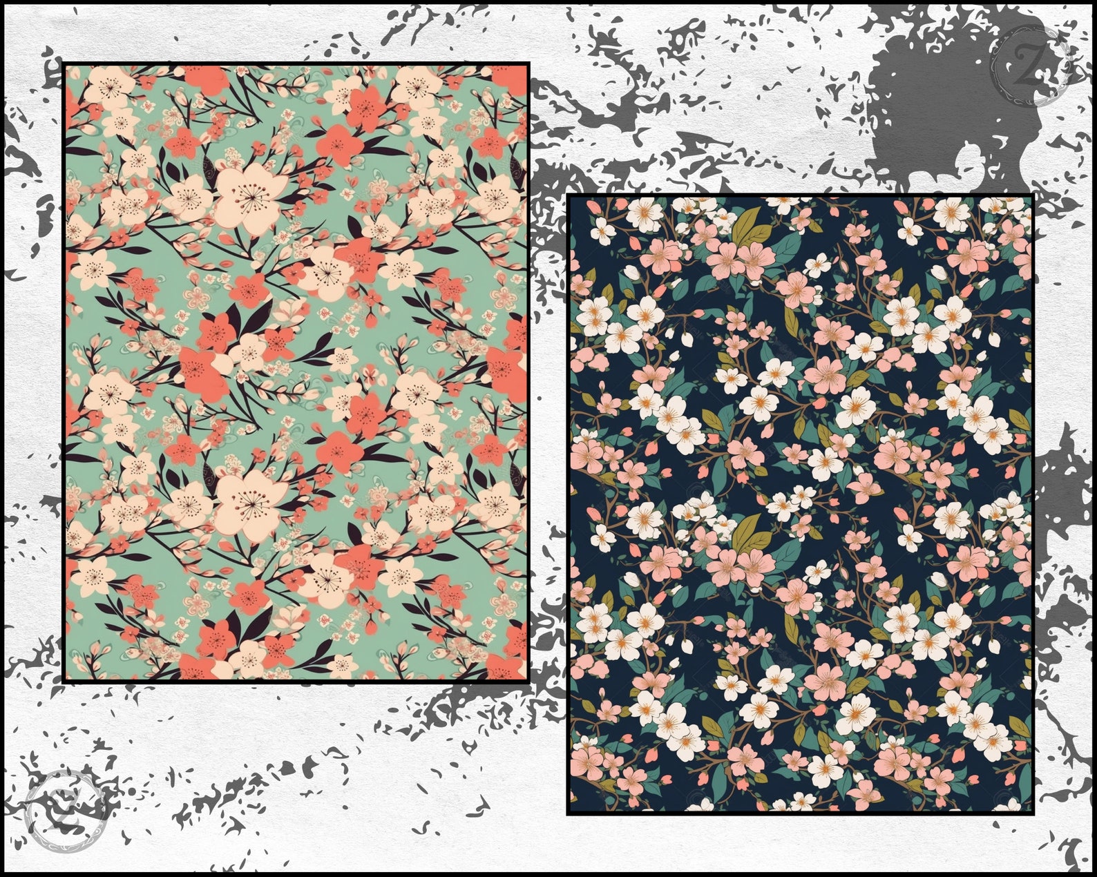 Japanese Blossoms Digital Paper - Set of 8 High-quality Printable ...