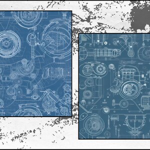 Technical Blueprints Digital Paper - Set of 20 High-quality Printable ...