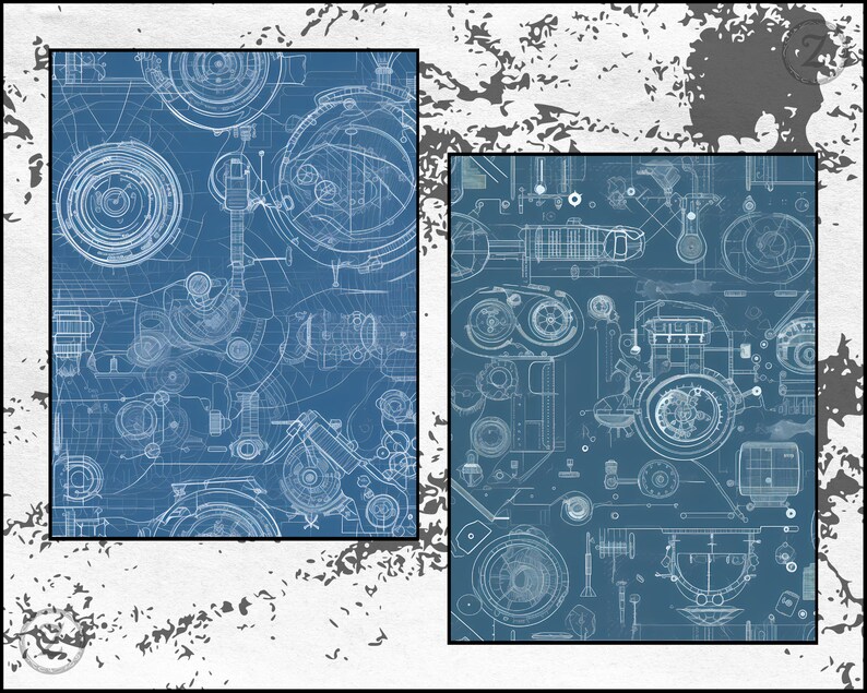 Technical Blueprints Digital Paper - Set of 20 High-quality Printable ...
