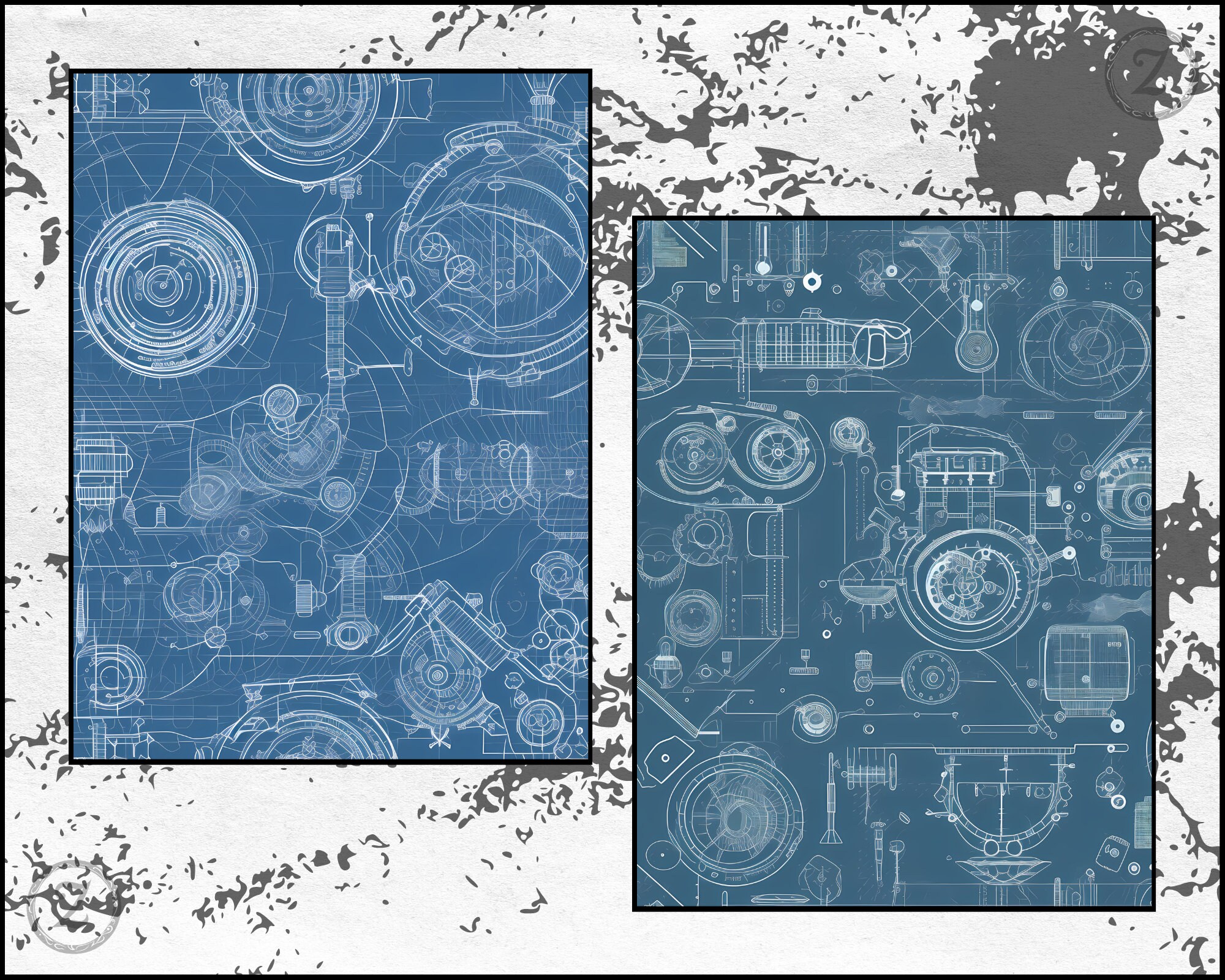 Technical Blueprints Digital Paper - Set of 20 High-quality Printable ...