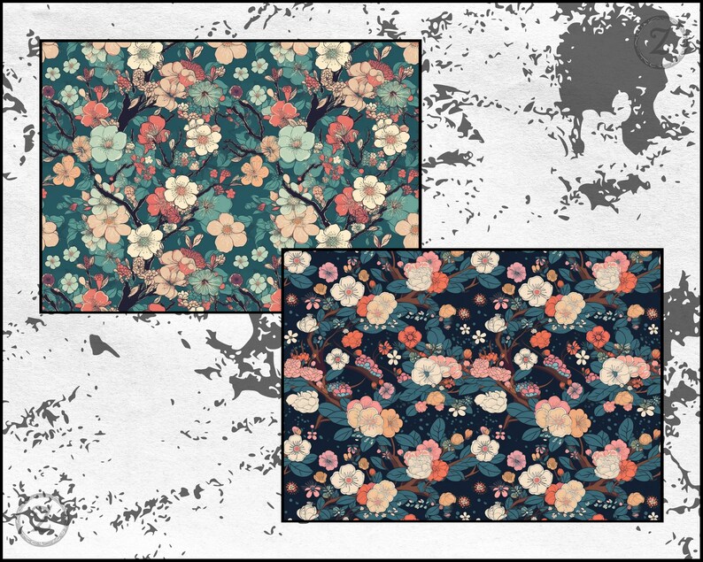 Japanese Blossoms Digital Paper - Set of 8 High-quality Printable ...