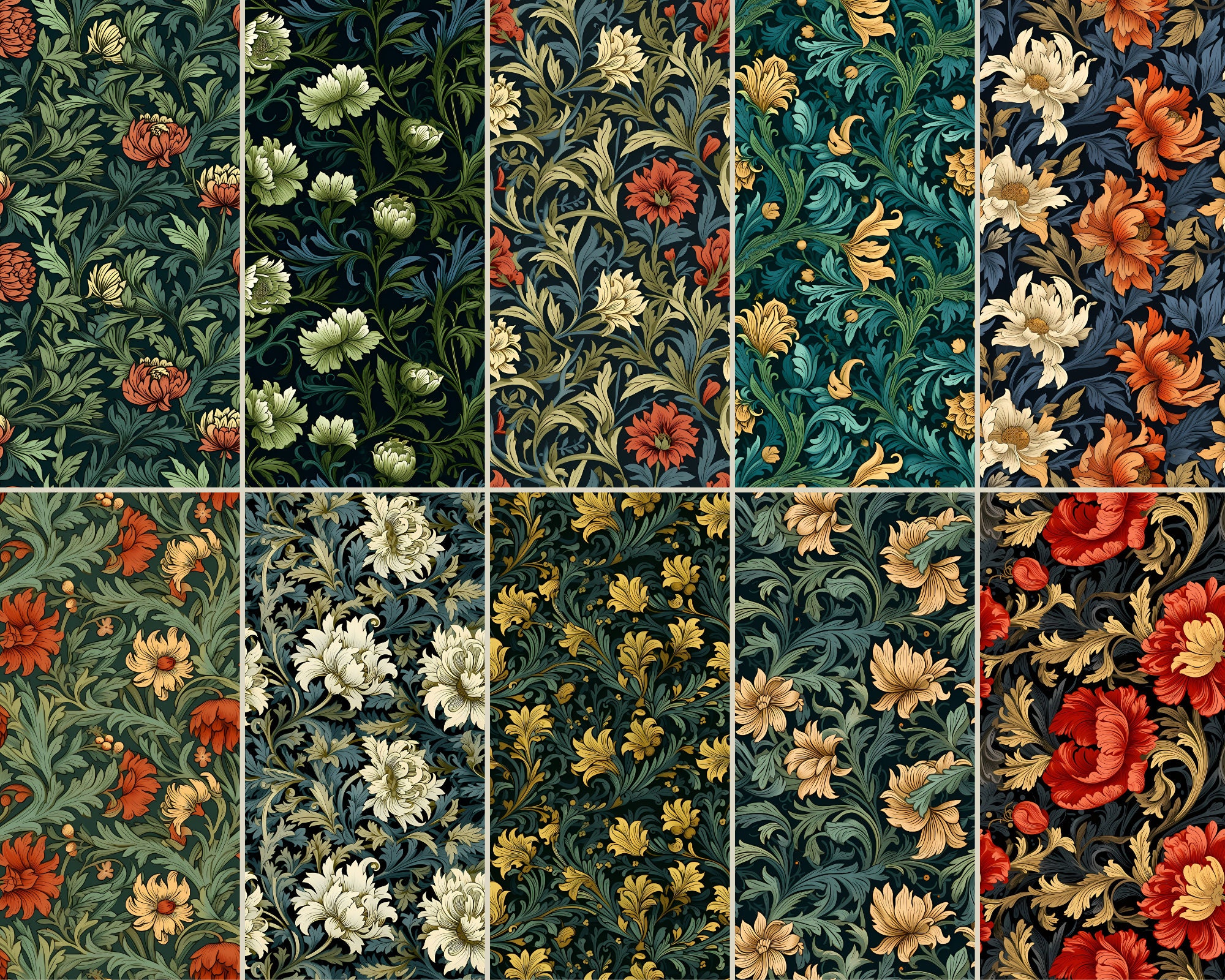 William Morris Pattern Bundle V2, 50 Digital Papers, Printable, Instant ...