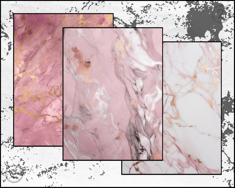 Rose Gold Marble Digital Paper - Set of 20 High-quality Printable ...