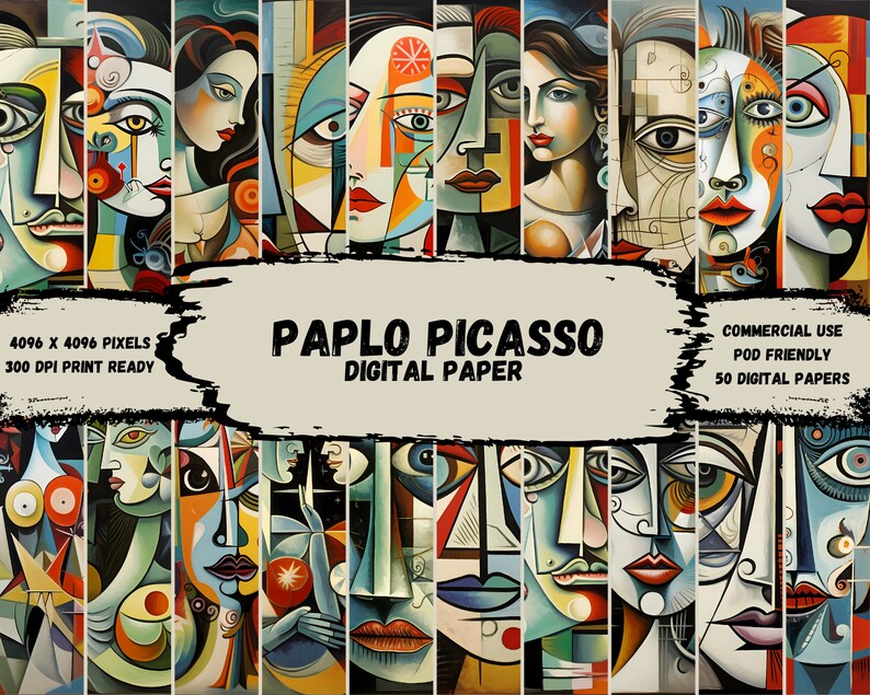 Pablo Picasso Digital Paper Bundle, 50 Digital Papers, Printable ...