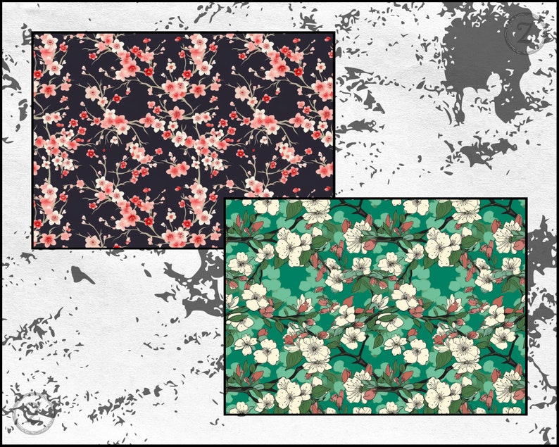 Japanese Blossoms Digital Paper - Set of 8 High-quality Printable ...