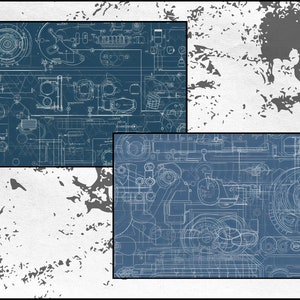 Technical Blueprints Digital Paper - Set of 20 High-quality Printable ...