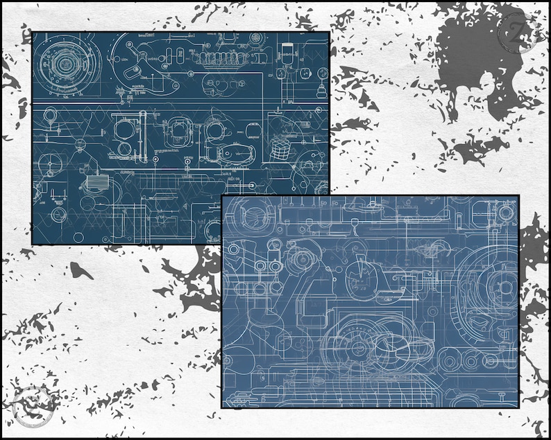 Technical Blueprints Digital Paper - Set of 20 High-quality Printable ...
