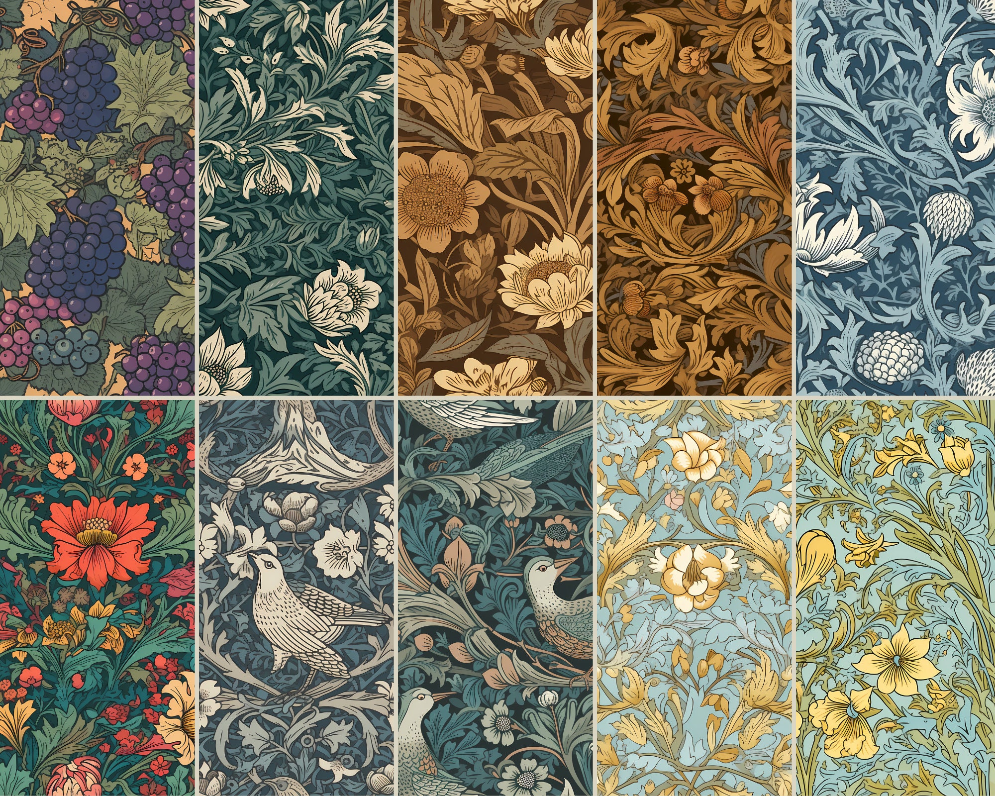 William Morris Pattern Bundle, 50 Digital Papers, Printable, Instant ...