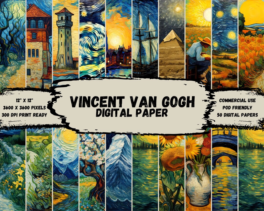 Vincent Van Gogh Digital Paper Bundle, 50 Digital Papers, Printable ...