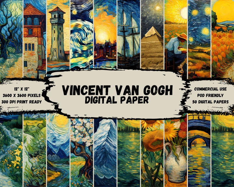 Vincent Van Gogh Digital Paper Bundle, 50 Digital Papers, Printable ...