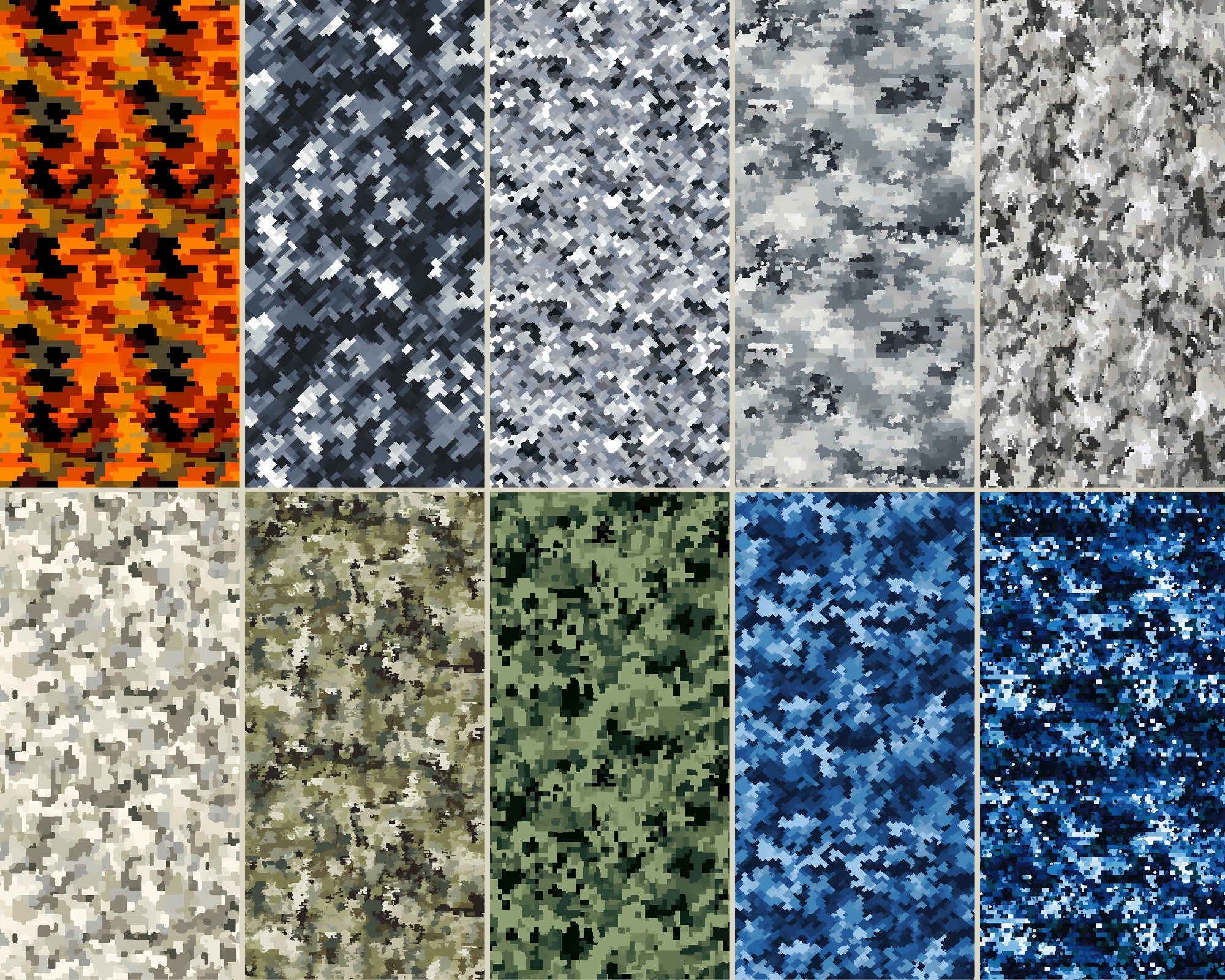 Pixel Camouflage Pattern Bundle, 50 Digital Papers, Printable, Instant ...