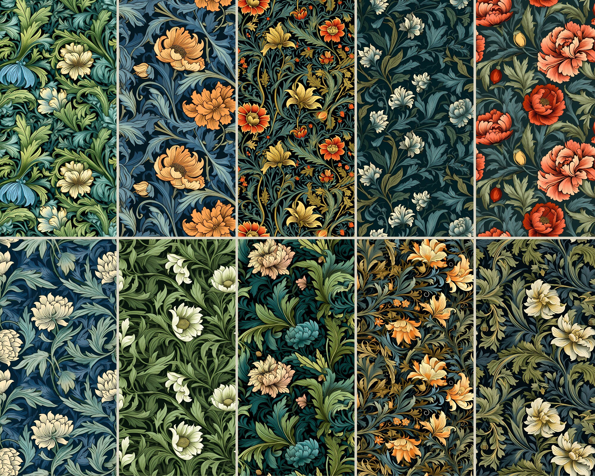 William Morris Pattern Bundle V2, 50 Digital Papers, Printable, Instant ...