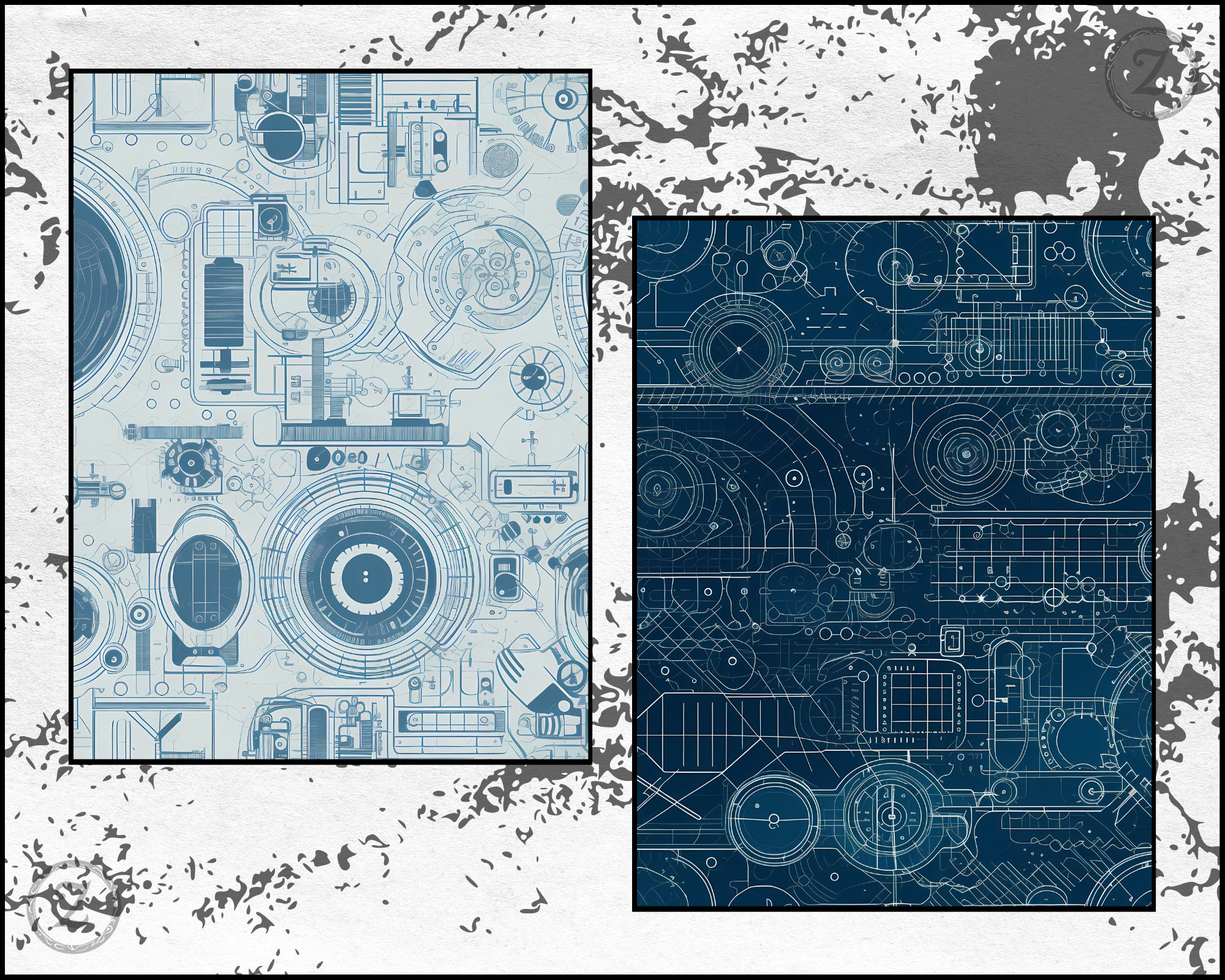 Technical Blueprints Digital Paper - Set of 20 High-quality Printable ...