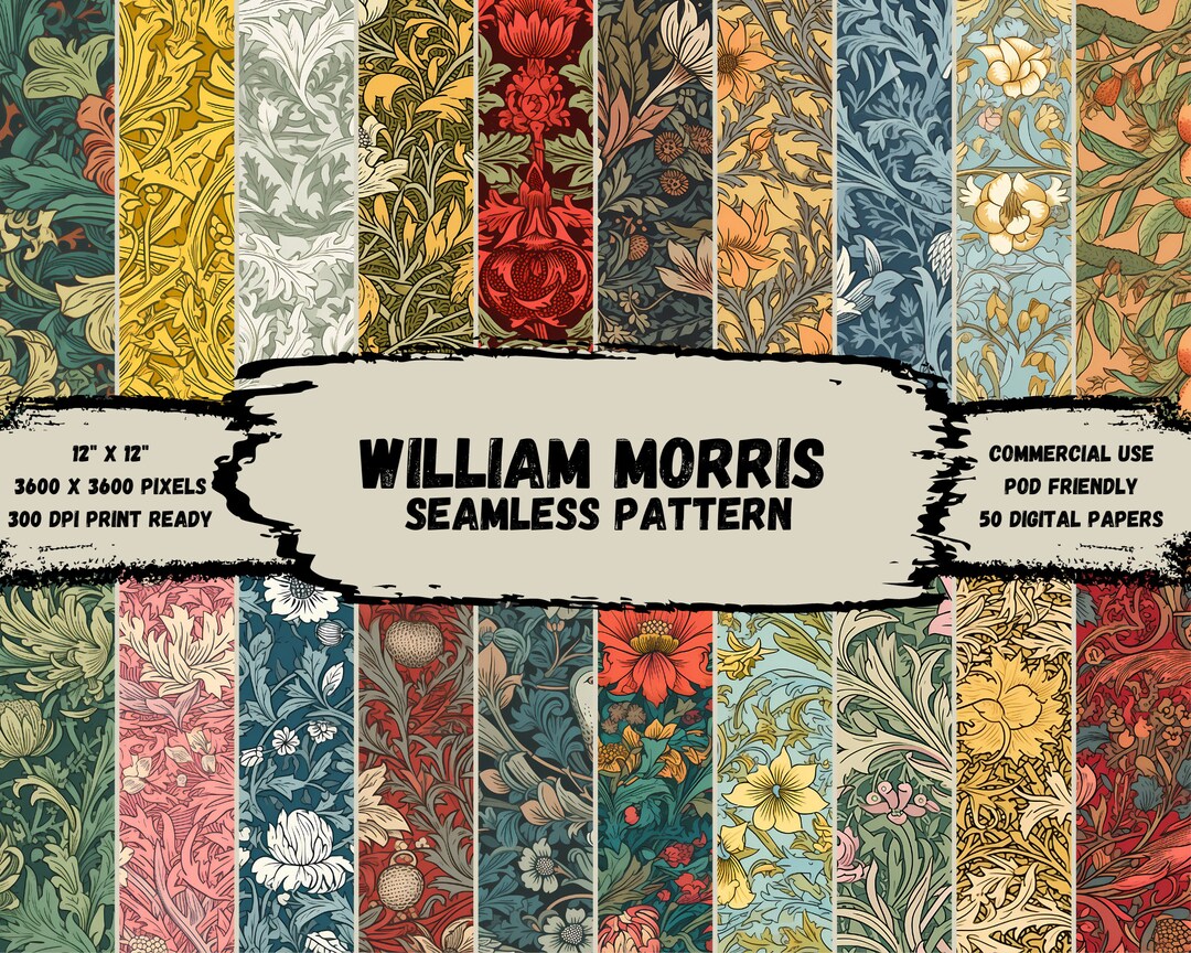 William Morris Pattern Bundle, 50 Digital Papers, Printable, Instant ...
