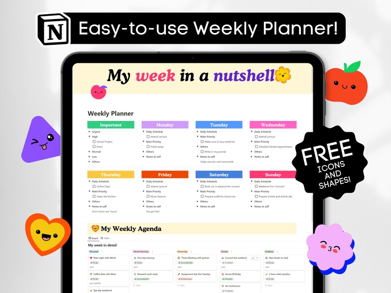 Notion Weekly Planner Template Notion Life Planner All in - Etsy